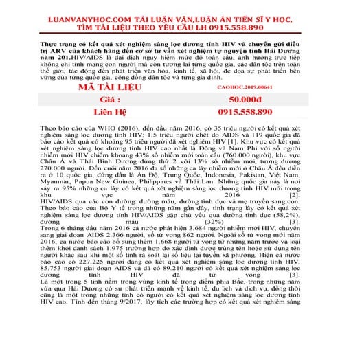 Thuc trang co ket qua xet nghiem sang loc duong tinh hiv va chuyen gui dieu tri arv | PDF