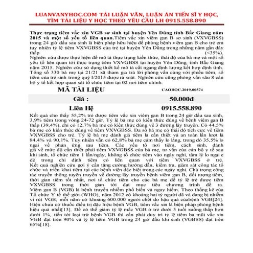 Thuc trang tiem vac xin vgb so sinh tai huyen yen dung tinh bac giang nam 2015 va mot so yeu to ...