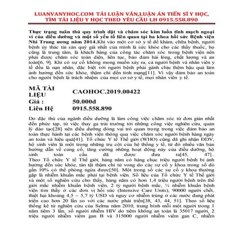 Thuc trang tuan thu quy trinh dat va cham soc kim luon tinh mach ngoai vi cua dieu duong | DOCX