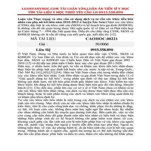 Thuc trang va nhu cau su dung dich vu tu van suc khoe tien hon nhan cua phu nu ket hon | DOCX