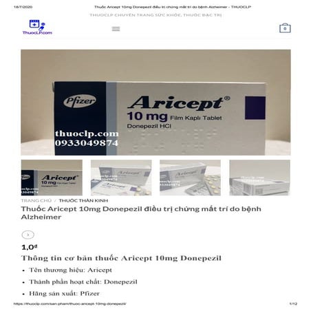 Thuoc aricept 10mg donepezil dieu tri chung mat tri do benh alzheimer | PDF