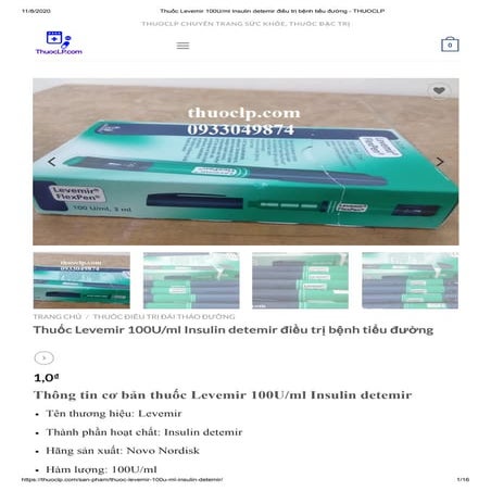Thuoc levemir 100 u ml insulin detemir dieu tri benh tieu duong | PDF
