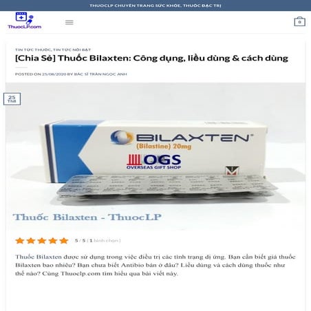 Thuoc Bilaxten Cong dung lieu dung va tuong tac thuoc | ThuocLP | PDF