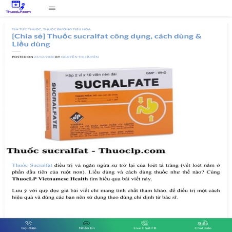 thuoc da day sucralfate 1g tac dung phu | ThuocLP Vietnamese | PDF