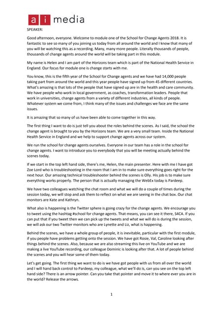 School for Change Agents E-learning modules transcript | PDF