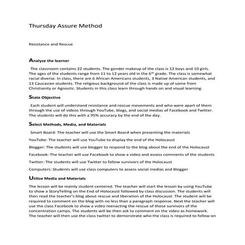 Thursday assure method | DOCX