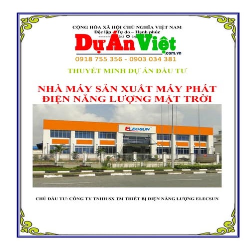 Thuyết minh dự án Nhà máy Sản xuất máy phát điện năng lượng mặt trời ...