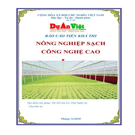 Thuyết Minh Dự án Nông Nghiệp Sạch Công Nghệ Cao Tỉnh Nghệ An