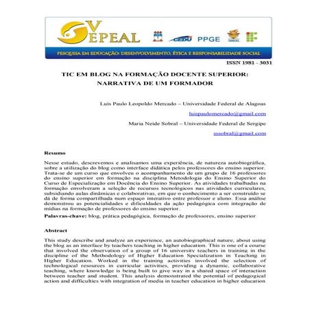 Tic em blog na formacao docente superior narrativa de um formador | PDF ...