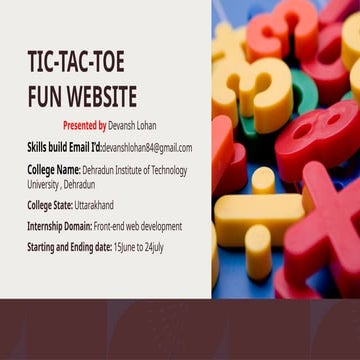 TIC-TAC-TOE.pptx project based on html and css | PPTX
