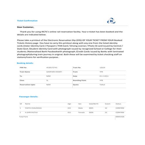 Ticket confirmation | DOCX