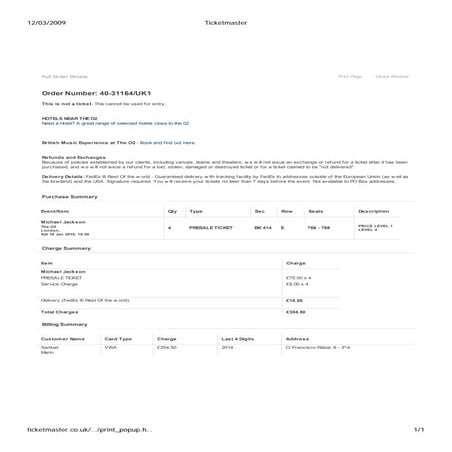Ticketmaster order number | PDF