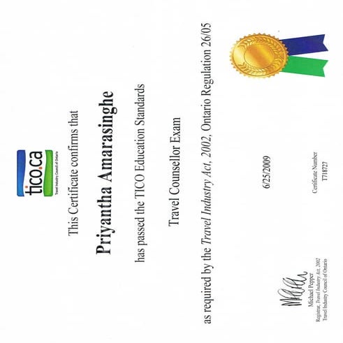 TICO Travel Industry Council of Ontario - Travel Counsellor ...