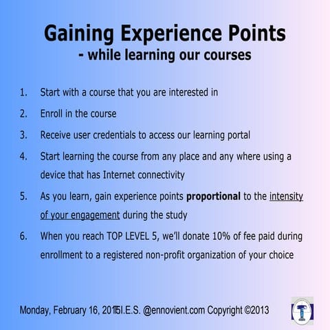 Gaining experience points while studying our courses | PPT