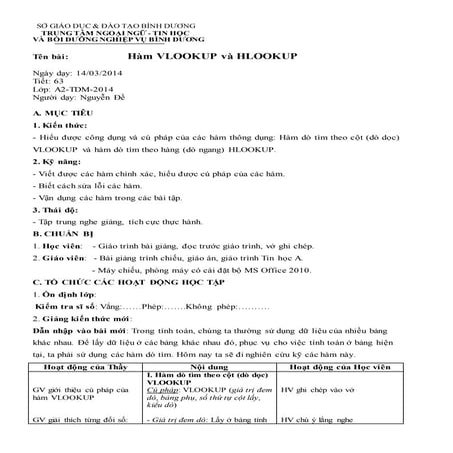 Tiet 4 mot so ham thong dung (vlookup va hlookup) | PDF