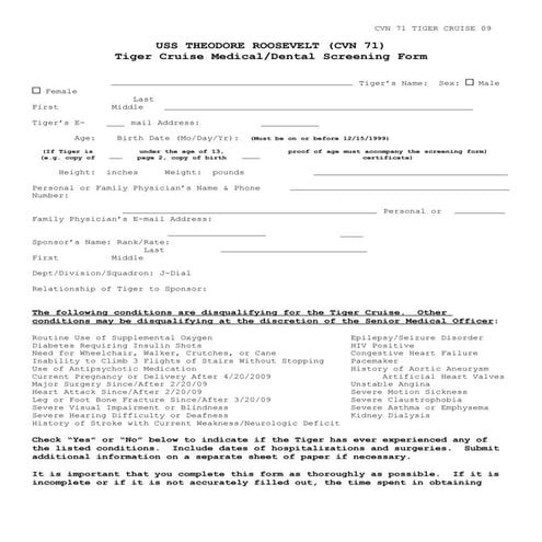 Tiger medical screen blank | DOC