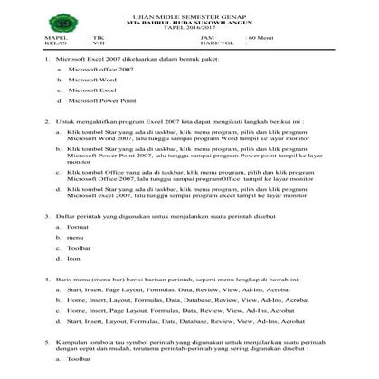 Soal Midle Semester TIK Kelas 8 MTs | PDF
