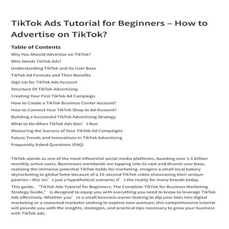 TikTok Ads Tutorial for Beginners – How to Advertise on TikTok | PDF
