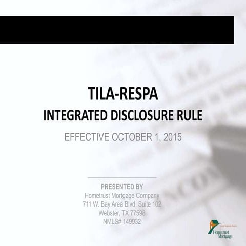 TILA-RESPA Integrated Disclosure Rule | PPT