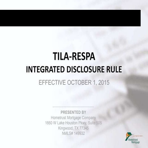 TILA-RESPA Integrated Disclosure Rule | PPT