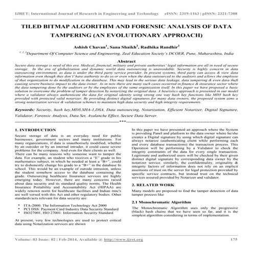Tiled bitmap algorithm and forensic analysis of data tampering (an evolutionary approach) | PDF