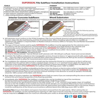 Superseal Tile Subfloor Installation Instructions | PDF
