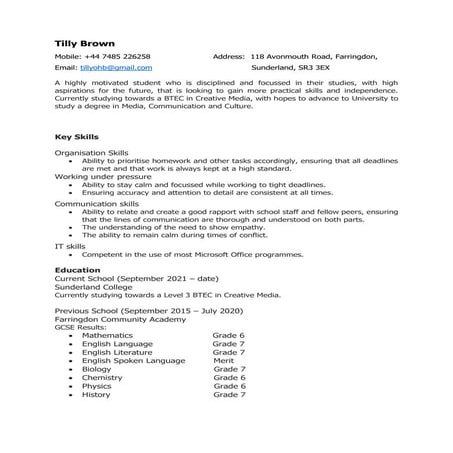 Tilly Brown CV og | DOCX