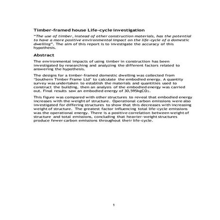 Timber framed house life cycle investigation | PDF
