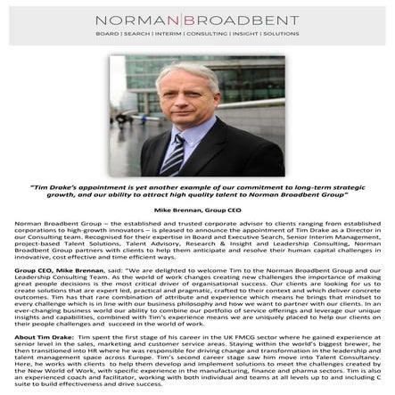 Tim Drake joins Norman Broadbent Group Plc | PDF