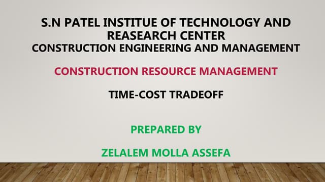 Time Cost Trade Off Ppt