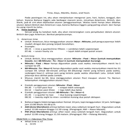 Time, days, months, dates, and years (doc) | DOCX