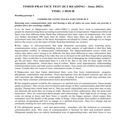 TIMED PRACTICE TEST Reading (1). ENGLISHpdf | PDF