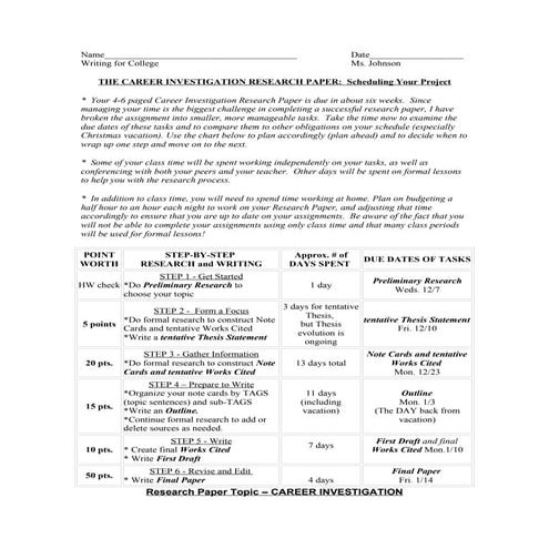 Timeline and assignment | DOC