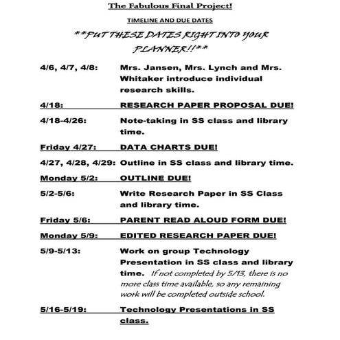 Timeline and due dates | DOCX