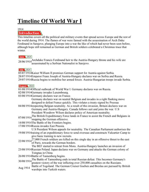 Timeline - World War 1.pptx | Death, Injury, or Military Conflict ...