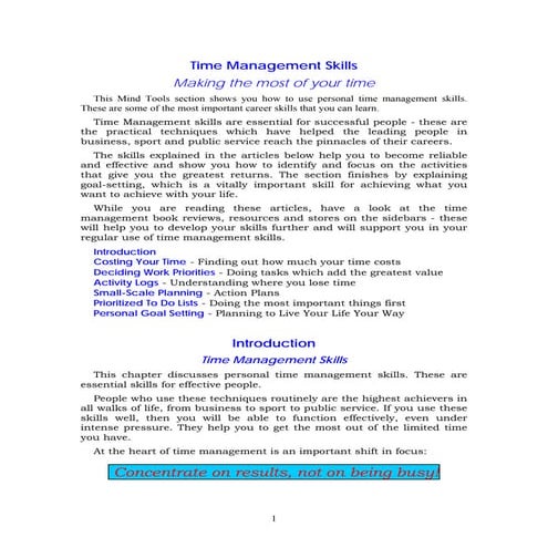 Time Management - Mind Tools' Essential Skills | PDF