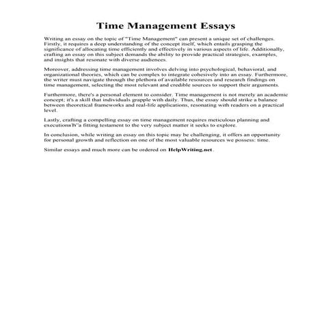 Time Management Essays | PDF
