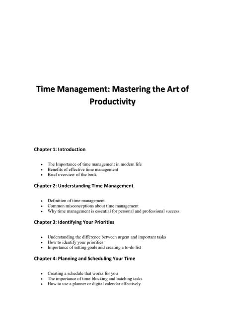 Time Management Mastering The Art Of Productivity Pdf