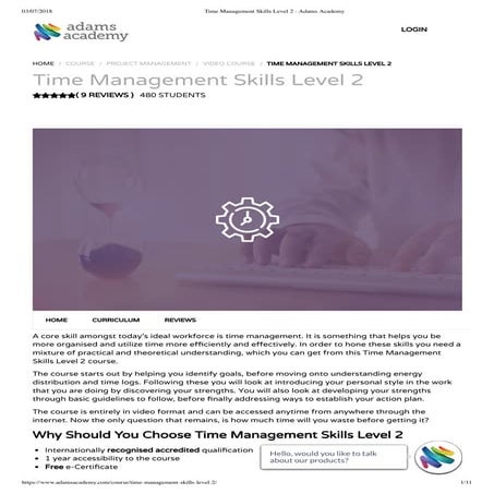 Time management skills level 2- Adams Academy | PDF