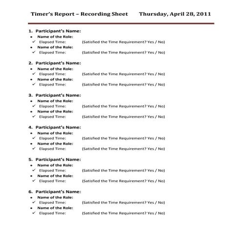 Timer's Report Sheet | DOCX