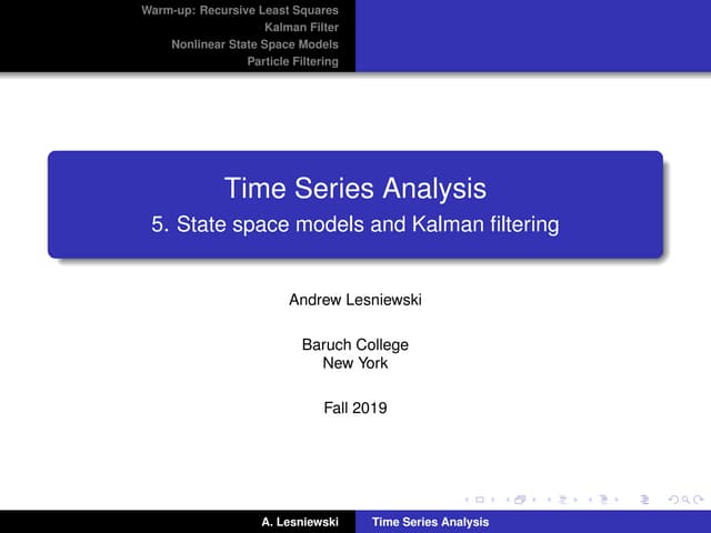 Time Series Analysis State Space Models And Kalman filtering Ppt