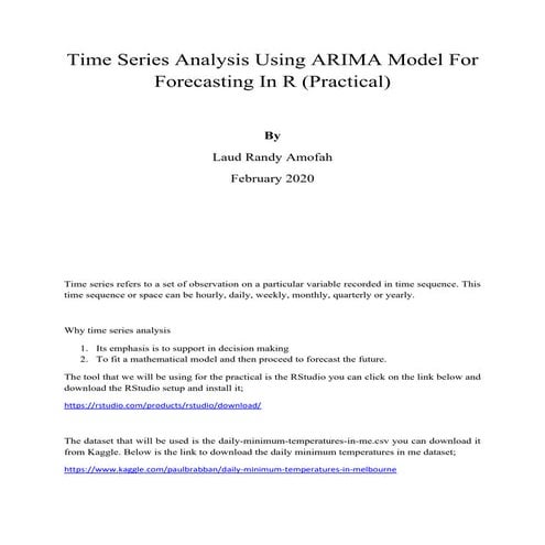 Time Series Analysis Using Arima Model For Forecasting In R Practical Pdf