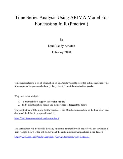 Time Series Analysis Using Arima Model For Forecasting In R Practical Pdf