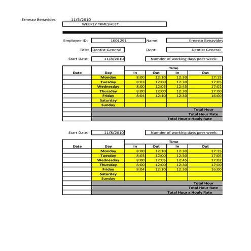 Timesheet | XLSX | Personal Finance