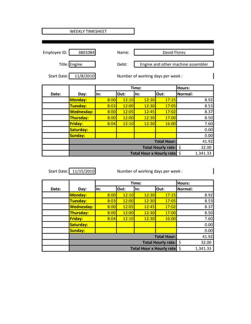 Weekly timesheet | XLSX