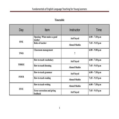 Time table | DOCX