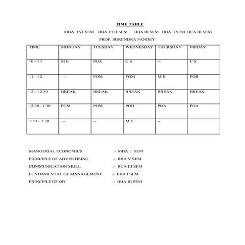 Time table | DOCX