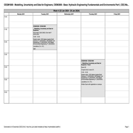 Timetable for civil engineering schedule | PDF