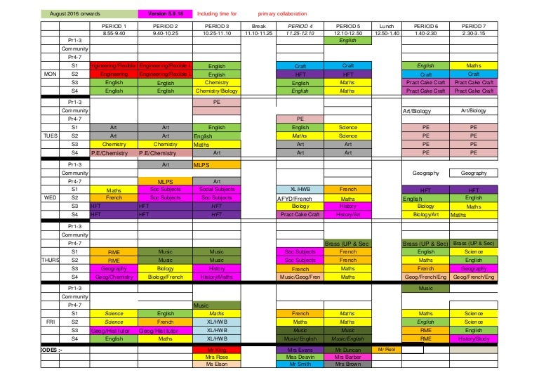 Timetable 5 sept 2016