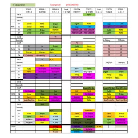 School timetable - template for kids | DOCX